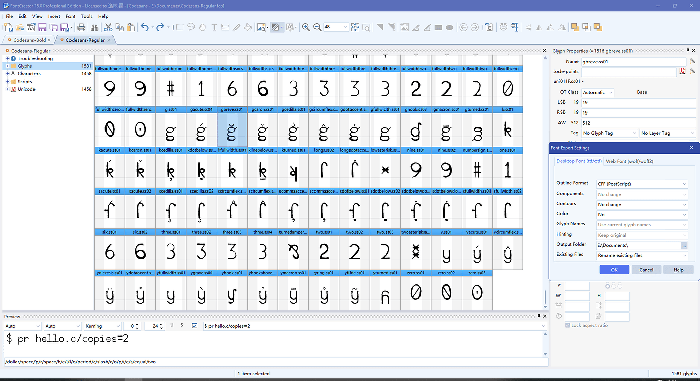 Can FontCreator export PostScript CFF OpenType fonts contains glyph substitutions? - FontCreator ...