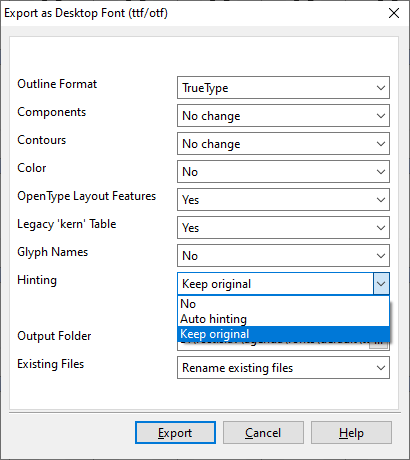 [FIXED] Cannot export TTF font with proper hinting - FontCreator - Bug Reports - High-Logic Forum